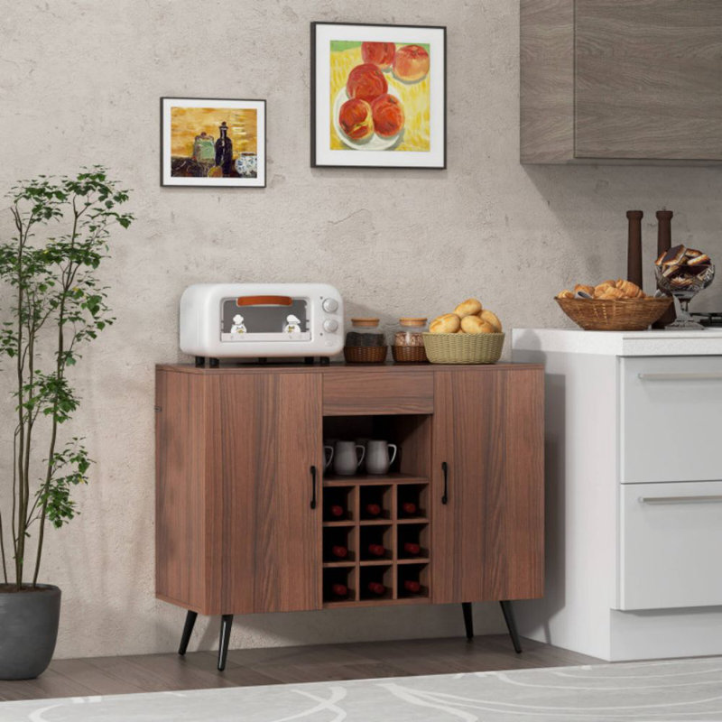George Oliver Mid Century Modern Buffet Sideboard Server Cabinet With 9 Bottle Wine Rack Wayfair